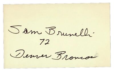 "Denver Broncos" Sam Brunelli Hand Signed 3X5 Card COA | eBay