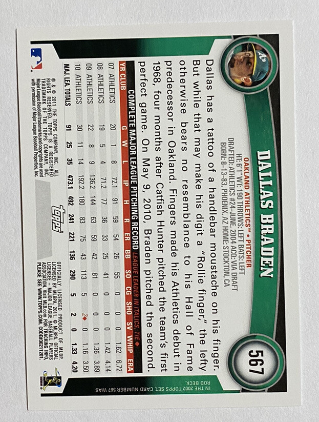2011 Topps - #567 Dallas Braden for sale online | eBay
