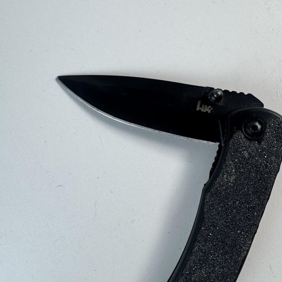 HK Folding Pocket Knife Black Drop Point Blade 8CR13 Steel EDC Textured ...