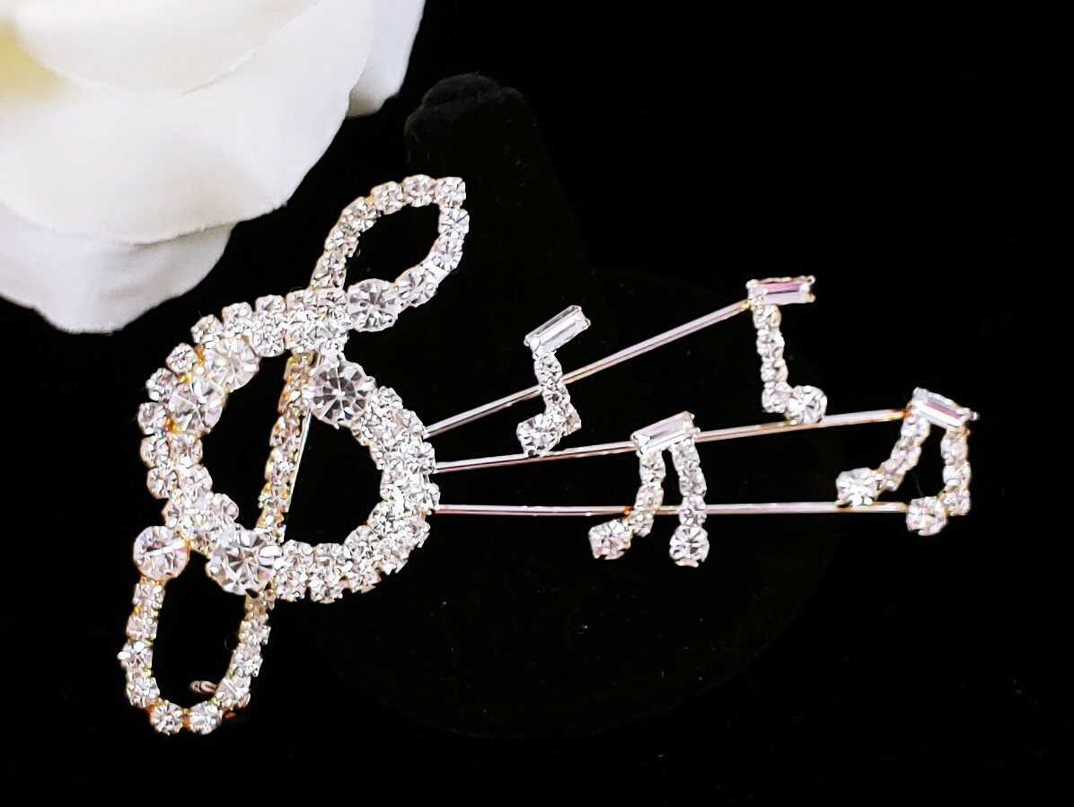 W) Vintage 3" Music note Treble Clef Prong set Rhines… - Gem