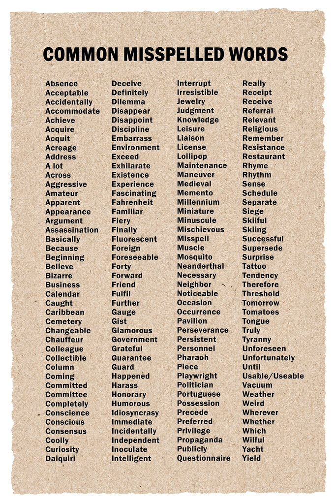 Common Misspelled Words For Third Graders