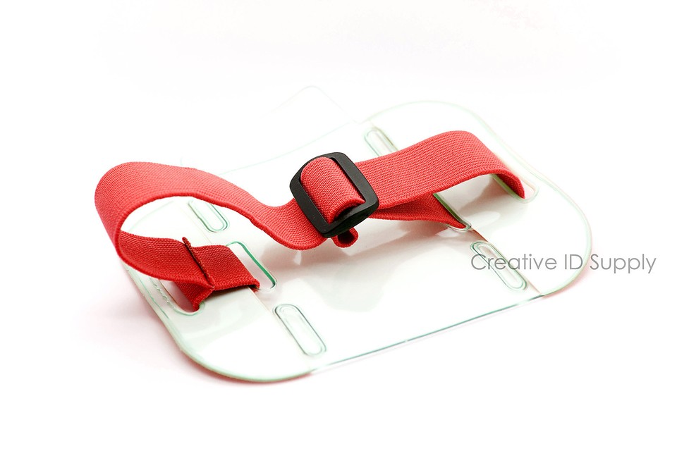 Reflective Red Arm Band Photo ID Badge Holder Vertical w/ Elastic Red ...