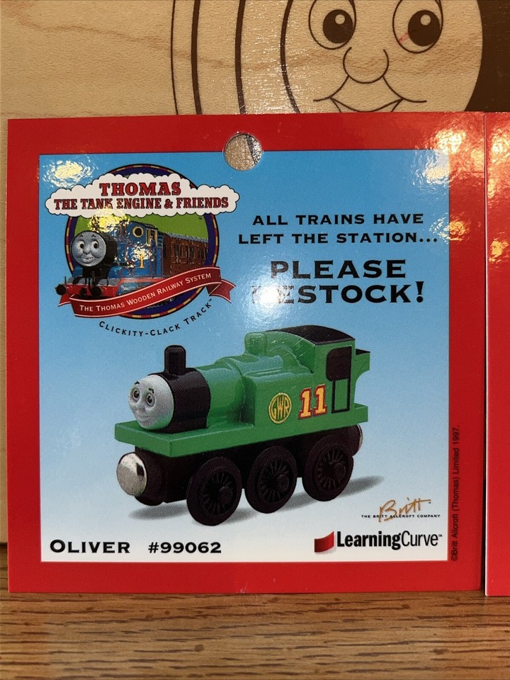 DEALER CARD ! THOMAS FRIENDS TRAIN WOODEN RAILWAY OLIVER & TOAD RESTOCK ...