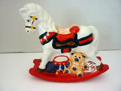 VINTAGE CERAMIC ROCKING HORSE BANK ~ White Horse ~ Nursery Decor | eBay