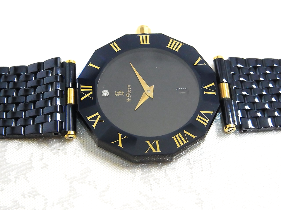 Working H.STERN 1p Diamond 32mm Men's Unisex Roman Numeral Sapphire Qz ...