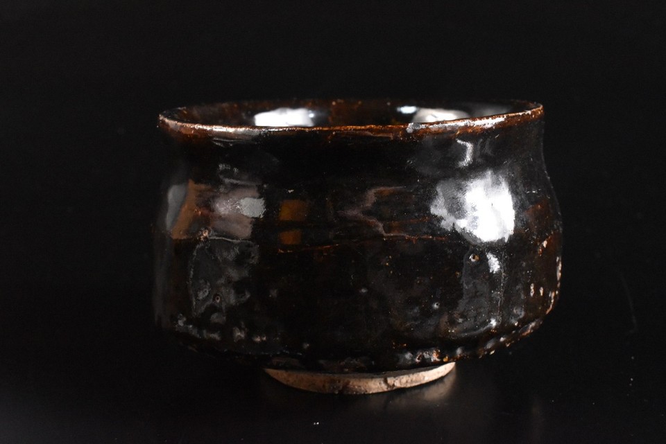 U485: Japanese Old Seto-ware Black glaze TEA BOWL Green tea tool Tea ...
