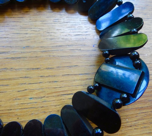 HUGE antique Victorian WHITBY JET thistle flower cameo collar necklace ...