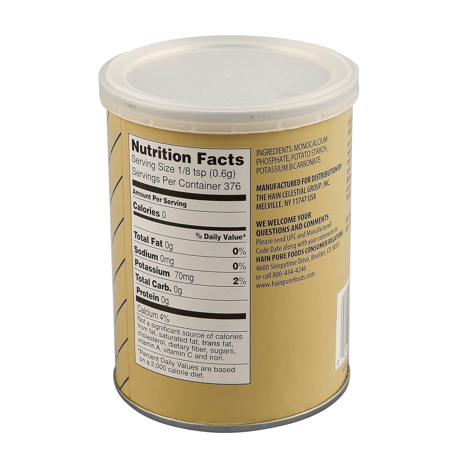 Hain Pure Foods Featherweight Baking Powder, Gluten-Free, Sodium Free ...