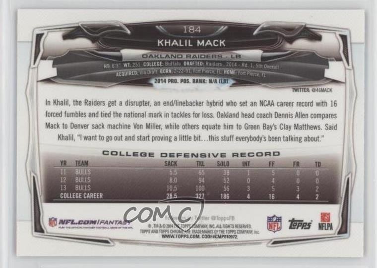 2014 Topps Chrome Retail Orange Refractor Khalil Mack #184 Rookie RC | eBay