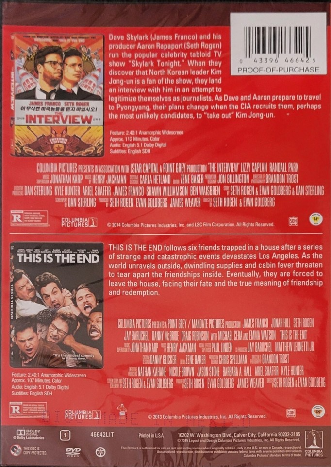 The Interview DVD This Is the End James Franco Seth Rogan Danny McBride ...