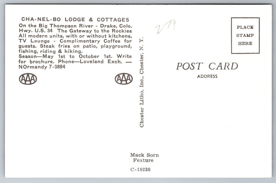 Postcard Cha-Nel-Bo Lodge & Cottages, Drake Colorado D332 | eBay