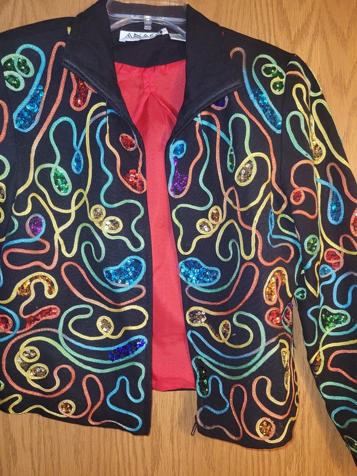 Women’s Vintage Anage Jacket Black Beaded Art To Wear Full Zip Lined ...