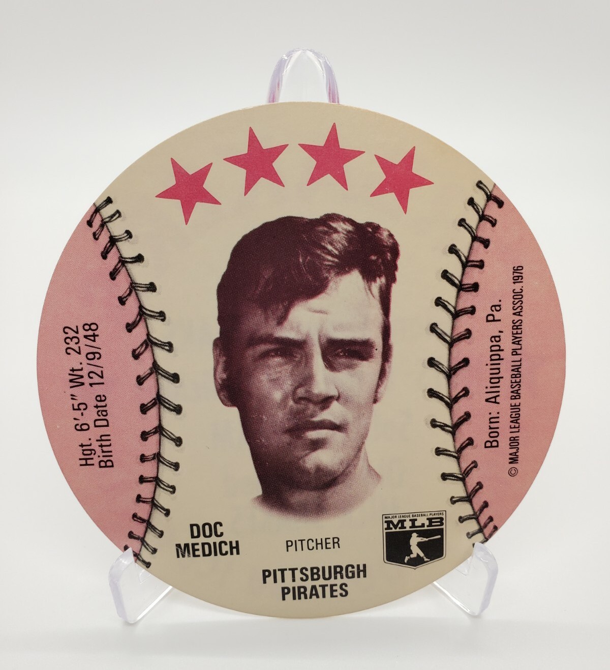 Rare 1976 Doc Medich Orbaker’s MSA Disc Pittsburgh Pirates Pitcher Low ...