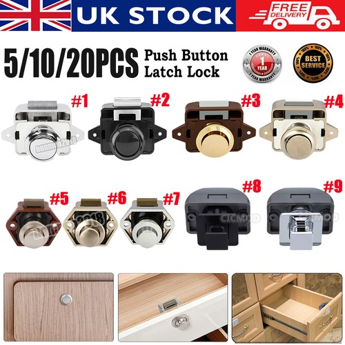 5-20x Push Button Door Catch Lock Camper Van Cabinet Drawer Cupboard ...
