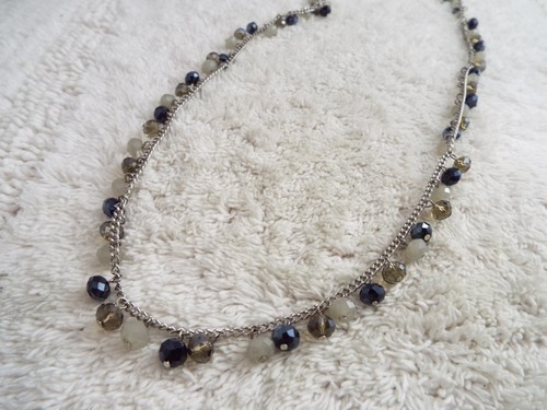 Silvertone Opaque Black Smoke Crystal Bead Chain Necklace (F17) | eBay