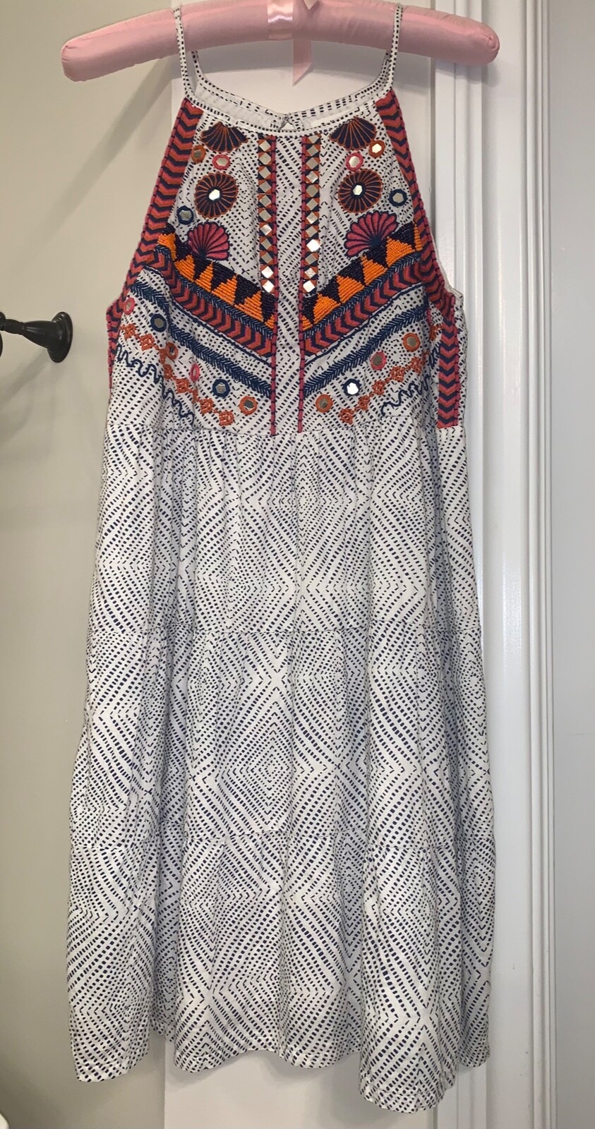 THML Blue and white halter dress with colorful beadin… - Gem