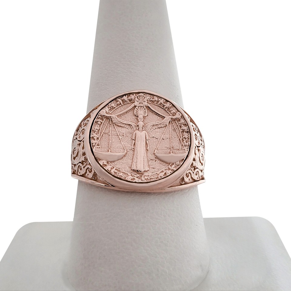 Real 18K Rose Gold Libra Ring, Zodiac Sign Mens Gold Coin Ring ...