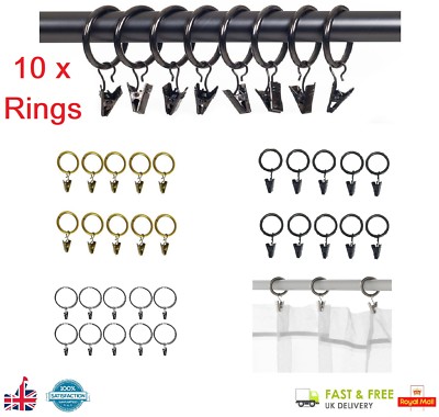 10 x 30mm CURTAIN RINGS & CLIPS Metal Curtain Pole Rod Ring Voile Net ...