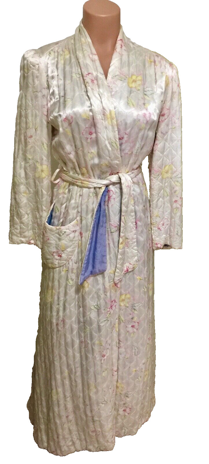 Vintage 40s quilted satin robe pastel colors Retro wr… - Gem