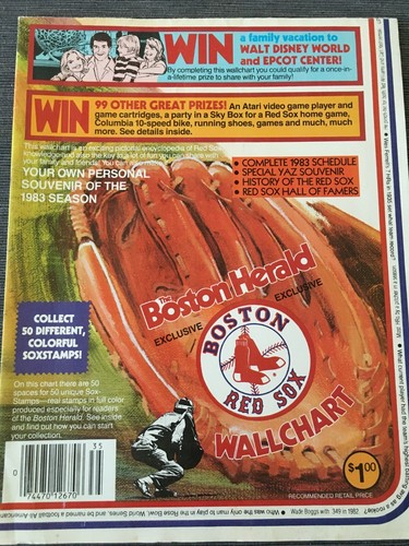 1983 Boston Herald Boston Red Sox Poster Sticker Chart Disney Epcot ...