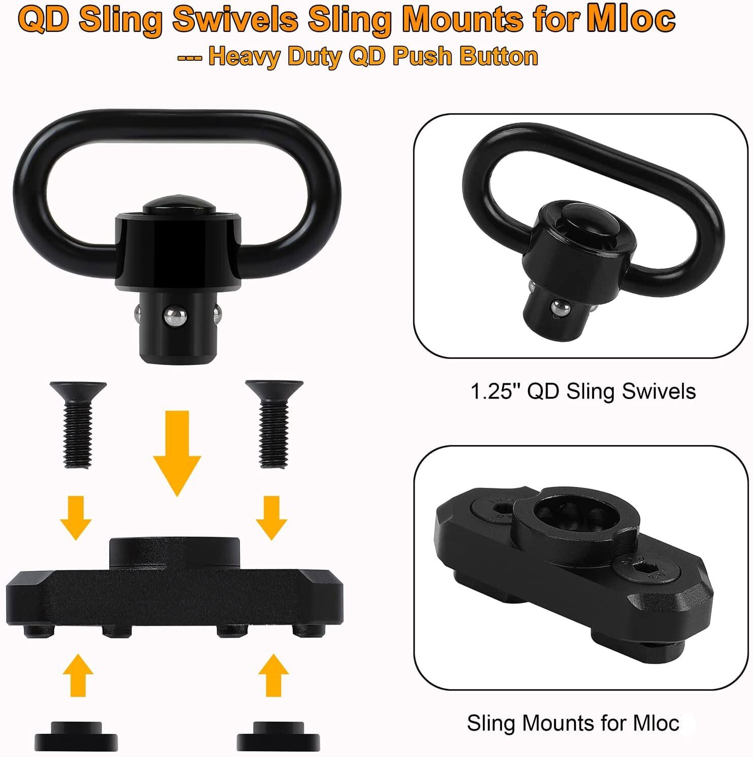 2Pack M-LOK MLOK Quick Release Sling Mount Push Button QD Sling Swivel ...