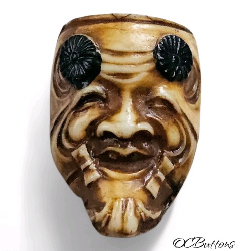 Japanese Button Molded Plastic Netsuke Noh Okina Mask Asian Antique ...