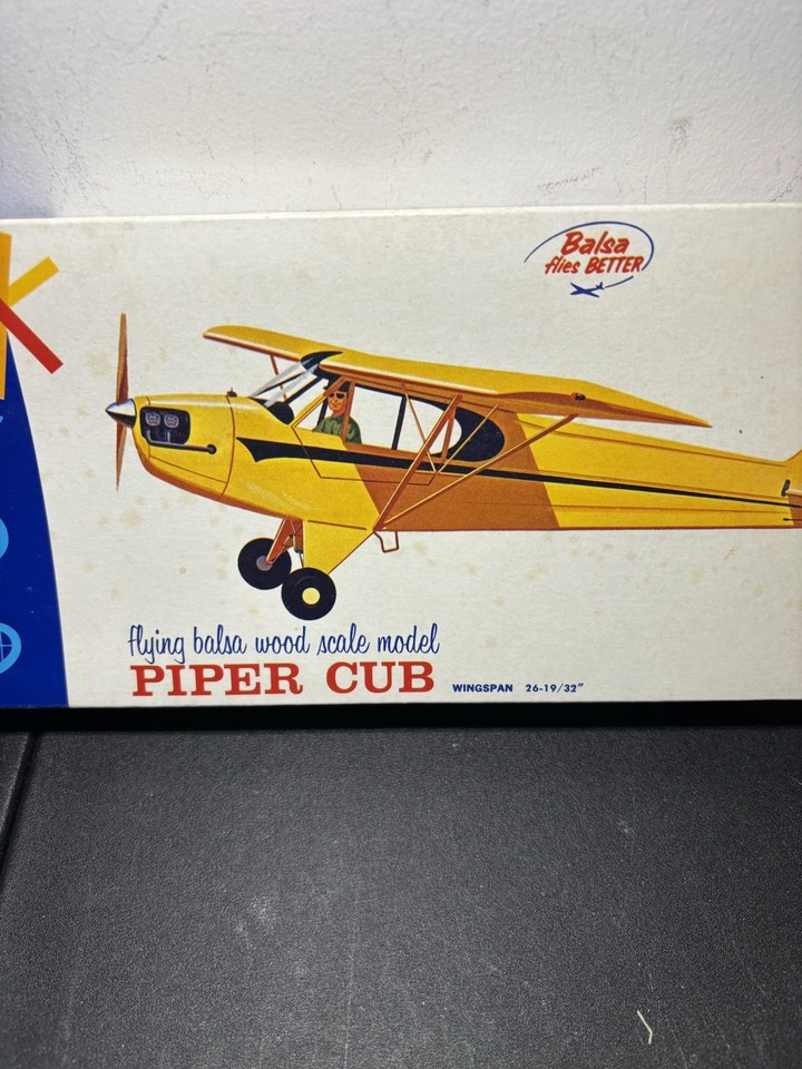 OPEN! Vintage Comet Piper Cub Balsa Wood Model Airplane Kit Wingspan 26 ...