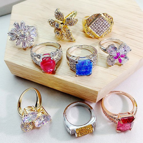 100Pcs Wholesale Colorful Crystal Mixed Rings Bulk Finger Band Ring ...