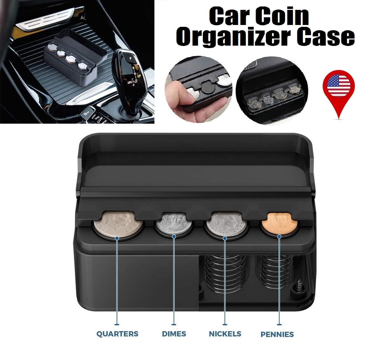 NEW Car Coin Organizer Case Loose Change Storage Box Coin Holders ...