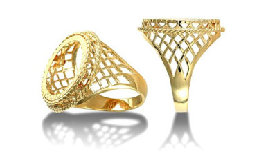 9ct Yellow Gold Full Sovereign Ring Mount with Rope Edge & Basket Sides ...