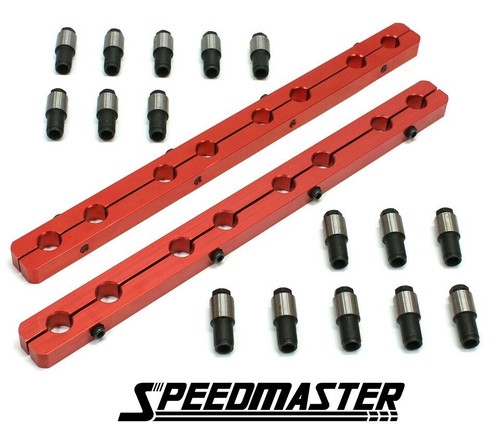 Speedmaster Chevy SBC 350 Rocker Stud Girdle Kit Red With 3/8" Polylock ...