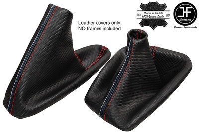 RED & TRI STITCH CARBON FIBER LOOK SHIFT E BRAKE BOOTS FITS BMW E36 E46 ...