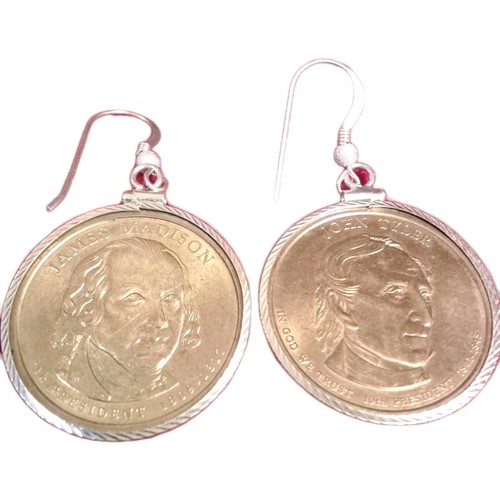 US Dollar Presidential Coin Earrings RARE Goldtone Madison& Tyler ...