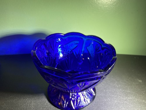 Vintage Russ Vogelsong Summit Art Glass Cobalt Blue Candy Dish Floral ...