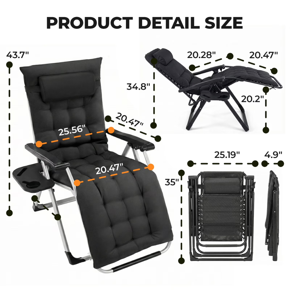 Alvantor Zero Gravity Chair 440lbs Capacity Heavy Duty Foldable Patio ...