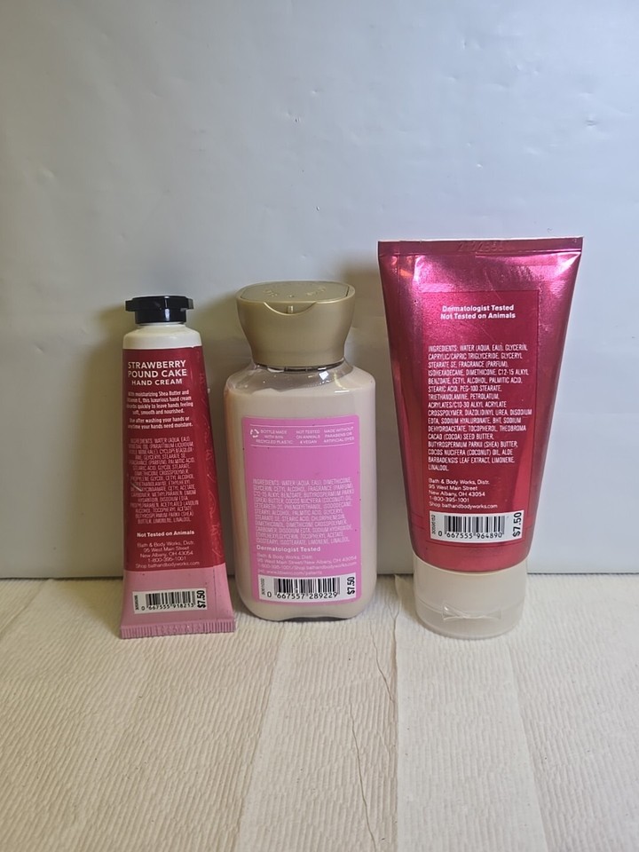 3-Bath & Body Works, Strawberry Pound Cake, Mixed Lot, Hand,Body Cream ...