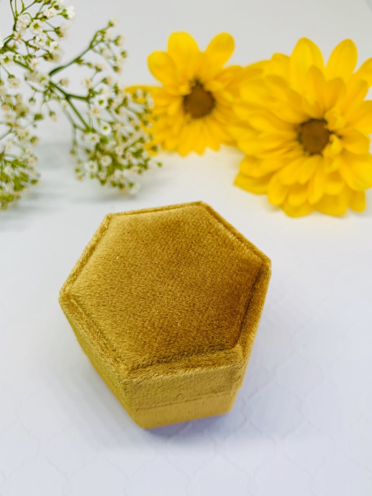 Velvet Ring Box Mustard Color Double Slot Hexagon Shape | eBay