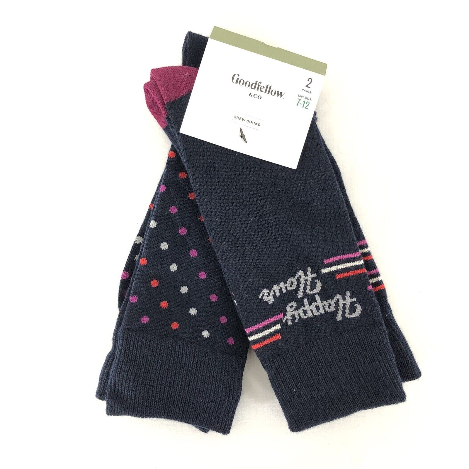 Goodfellow & Co Mens Crew Socks 2 Pairs Happy Hour Polka Dot Navy Blue ...