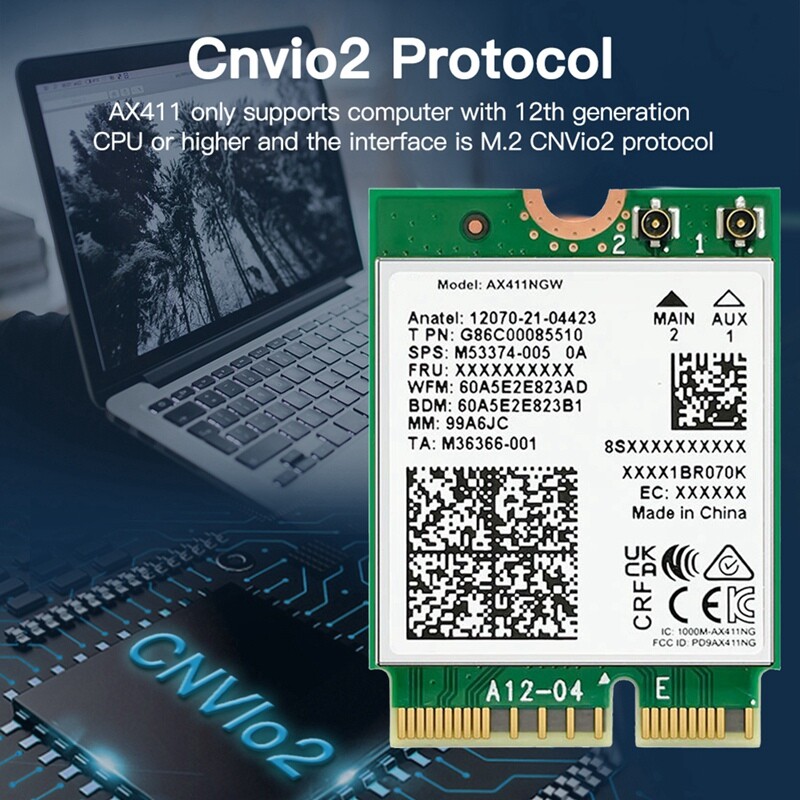 For AX411 WiFi Card+8DB Antenna WiFi 6E CNVio2 BT 5.3 Tri-Band ...