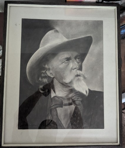 Buffalo Bill Cody Original Charcoal Art Signed Jim Fernandez 1984 Frame ...