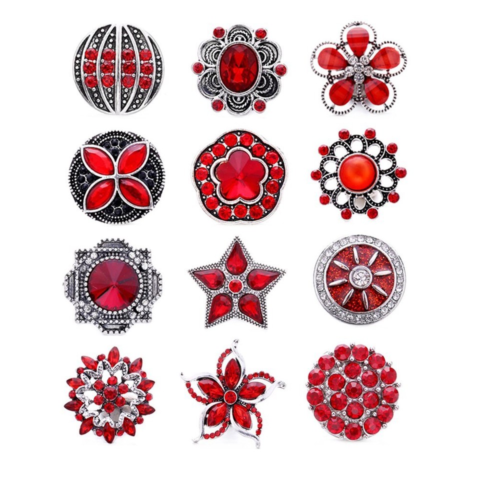 12pcs Color Combination 18mm Snap Button Top Rhinestone Snap Charms ...