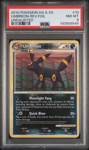 2010 POKEMON UNDAUNTED UMBREON #10 RÉVERSE HOLO FOIL PSA 8 NM ...