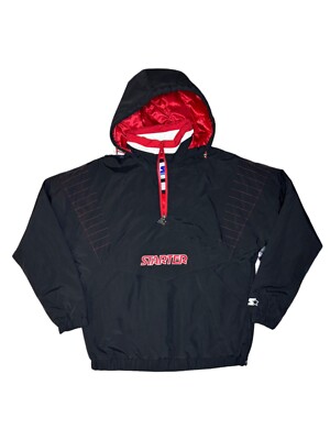 Starter Jacket Pullover Hooded Black Red Jacket Classic Style Sz Medium ...