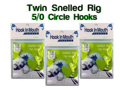 3 Gummy Shark Fishing Rigs Snelled Circle Hooks - 40lb - 5/0 - Snapper ...