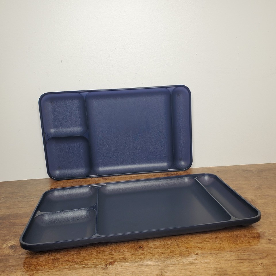 Tupperware Divided Tray Set Lunch Camping Dinner Plate Navy Blue #1535 ...