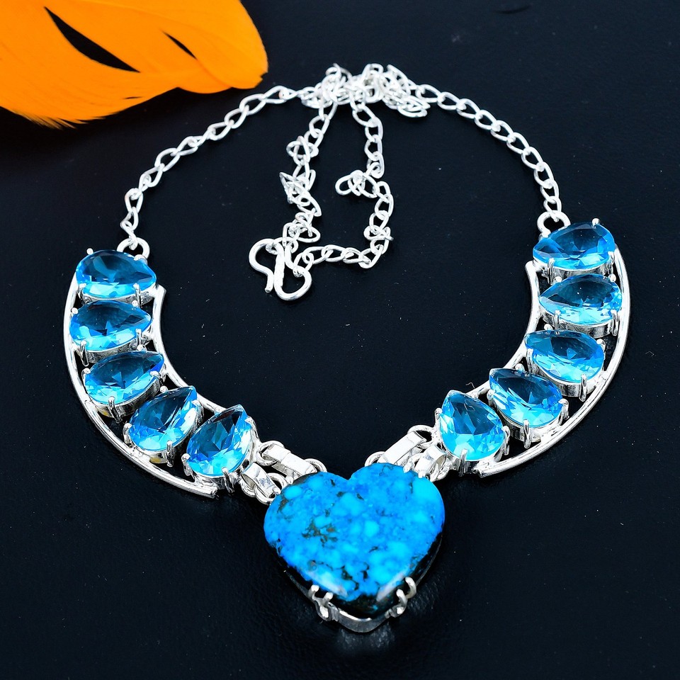 Tibetan Turquoise Heart Shape Gemstone Handmade 925 Sterling Silver ...