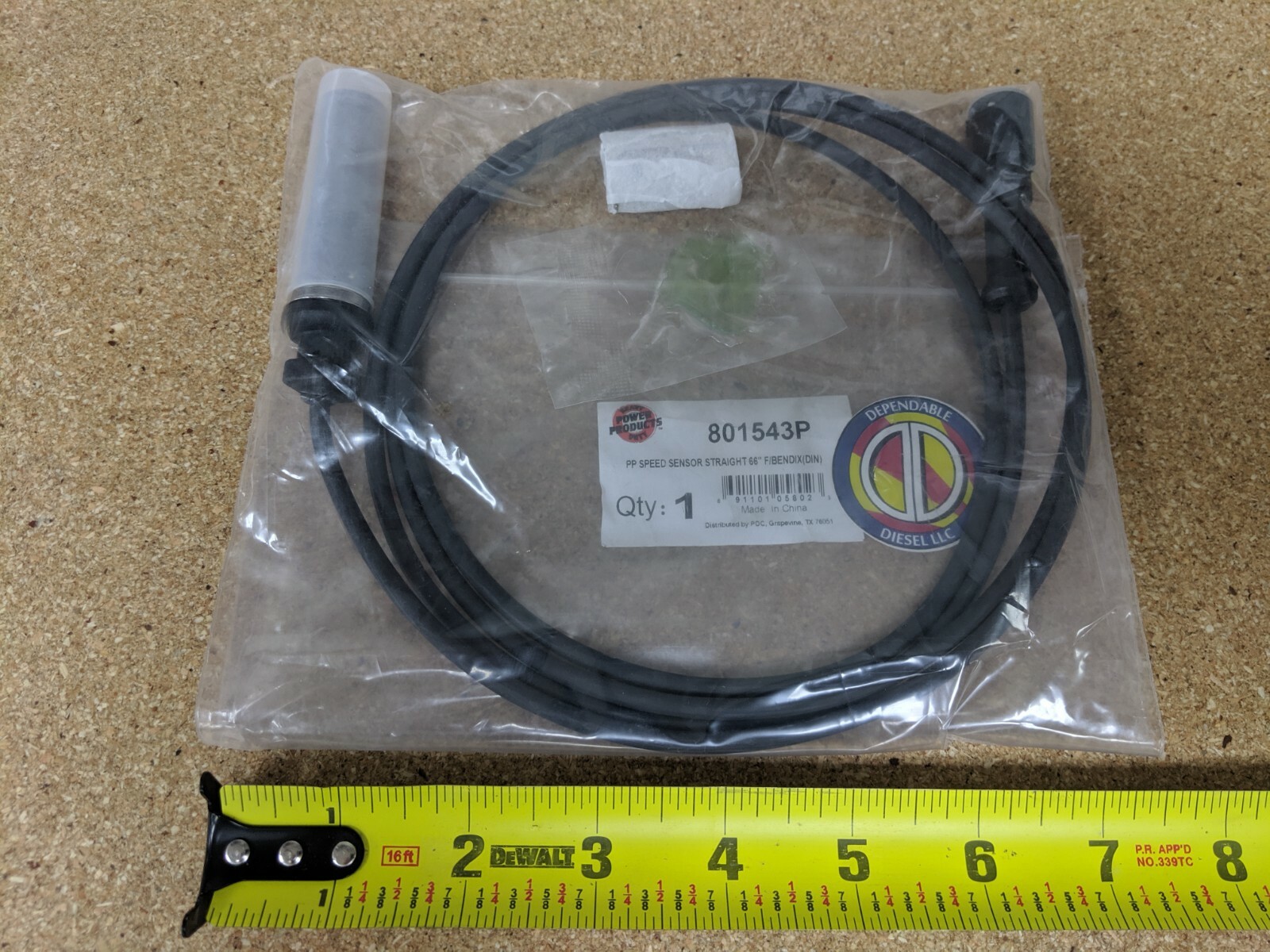 ABS Wheel Speed Sensor Straight 66" PDC#801543P Ref Bendix 801543 ...