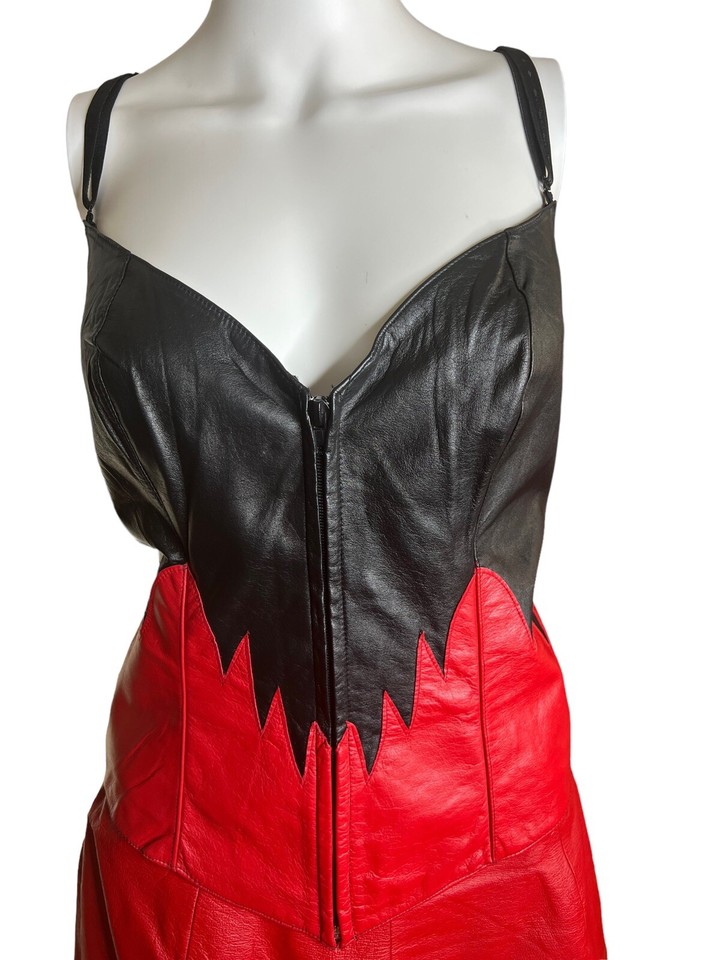 Vintage Sexy Leather Red Flame Corset Top Set Skirt Size 14 Large | eBay