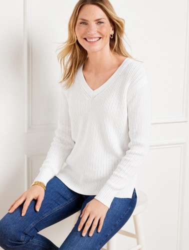 Ribbed V-Neck Pullover at Talbots, NWT $89.5, color WHITE | eBay