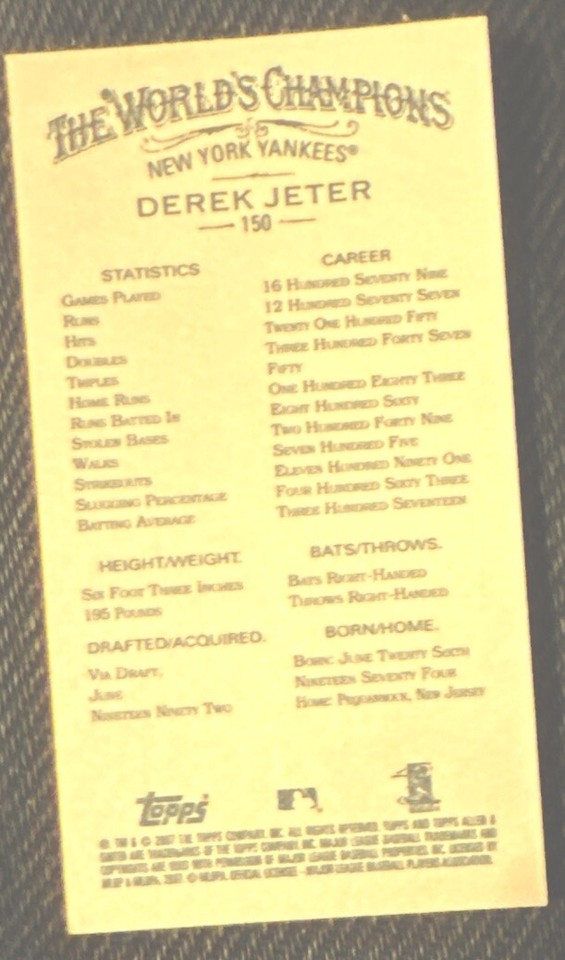 2007 Topps Allen & Ginter Mini Derek Jeter #150 Yankees | eBay